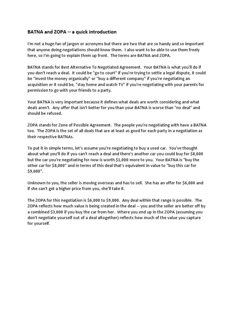 HR, BATNA and ZOPA | PDF | Career & Growth | Business