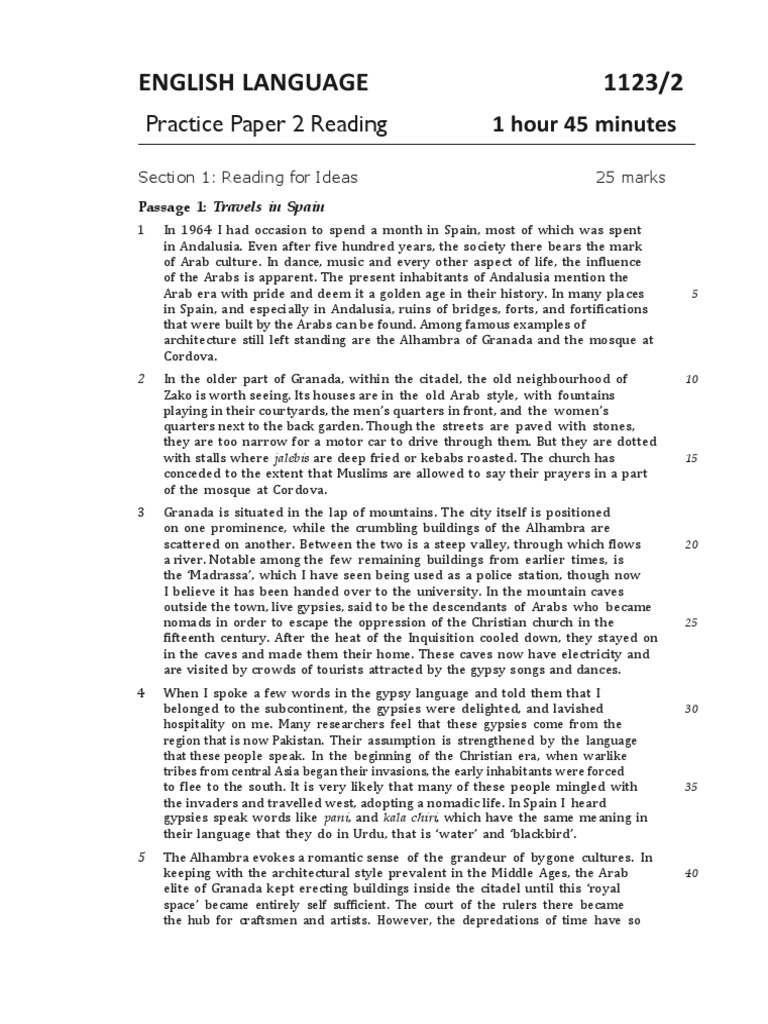 ENGLISH LANGUAGE 1123 Class Test 3-3-21 | PDF | Granada | Al Andalus