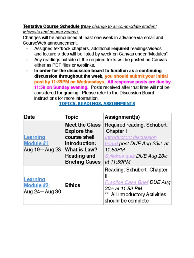 Law Course Schedule & Deadlines | PDF | Justice | Crime & Violence