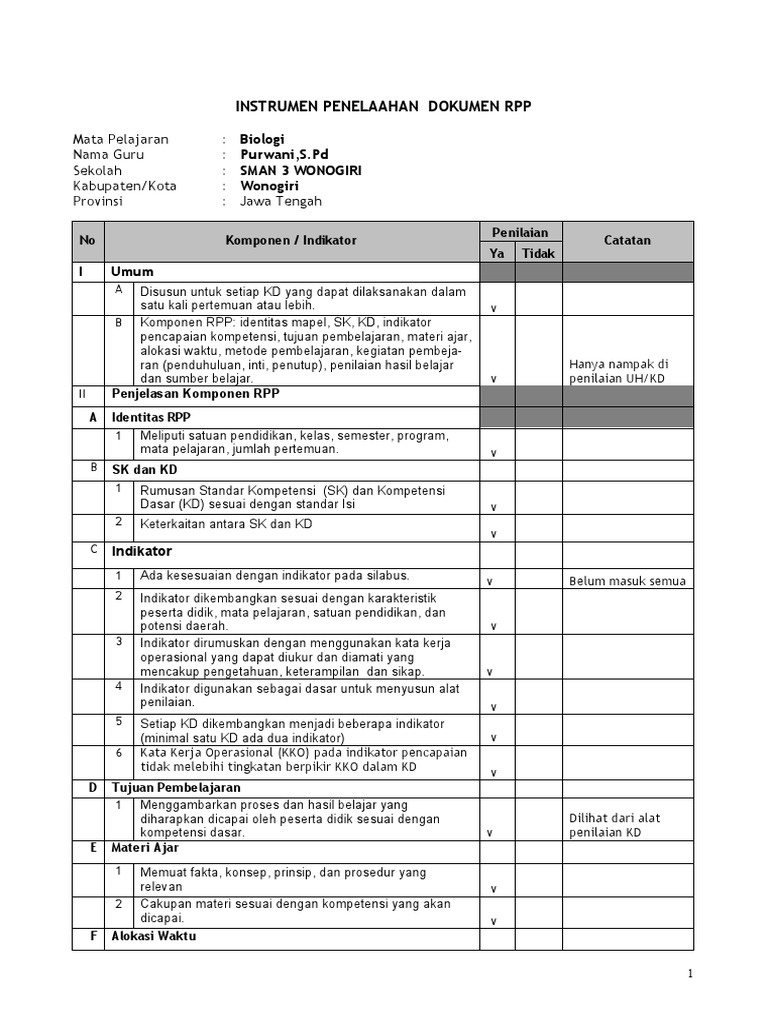 Inst. Validasi RPP Sman3wng | PDF