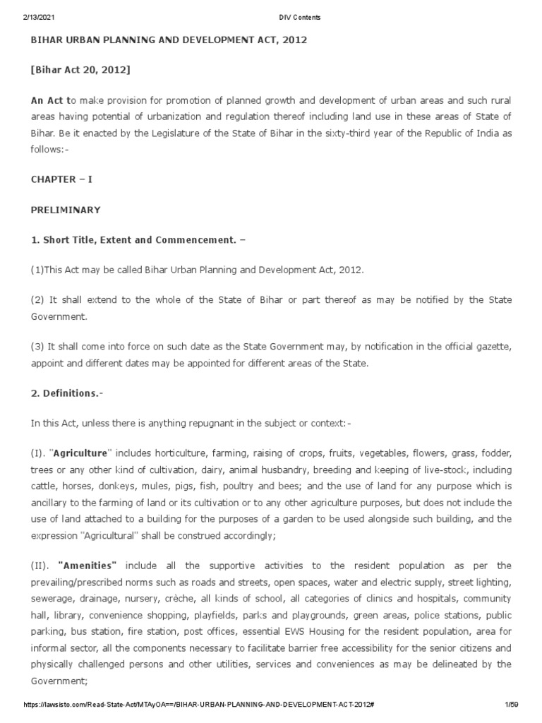 Bihar Urban Planning and Development Act, 2012 | PDF | Agriculture ...