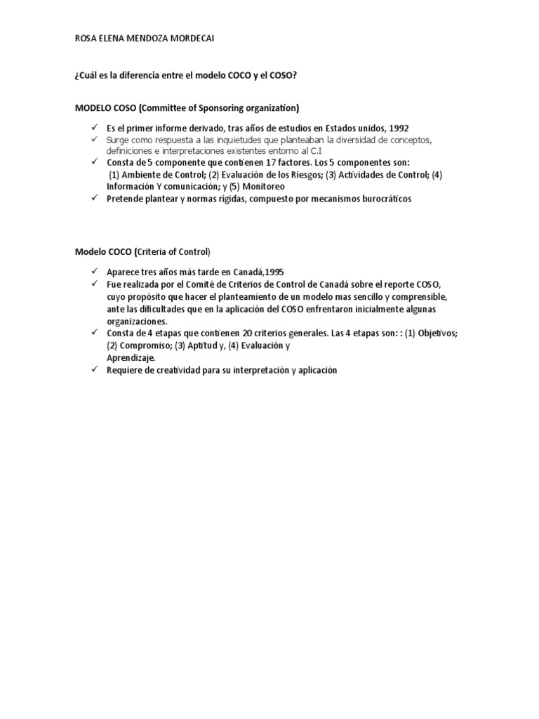 Cuál Es La Diferencia Entre El Modelo COCO y El COSO | PDF