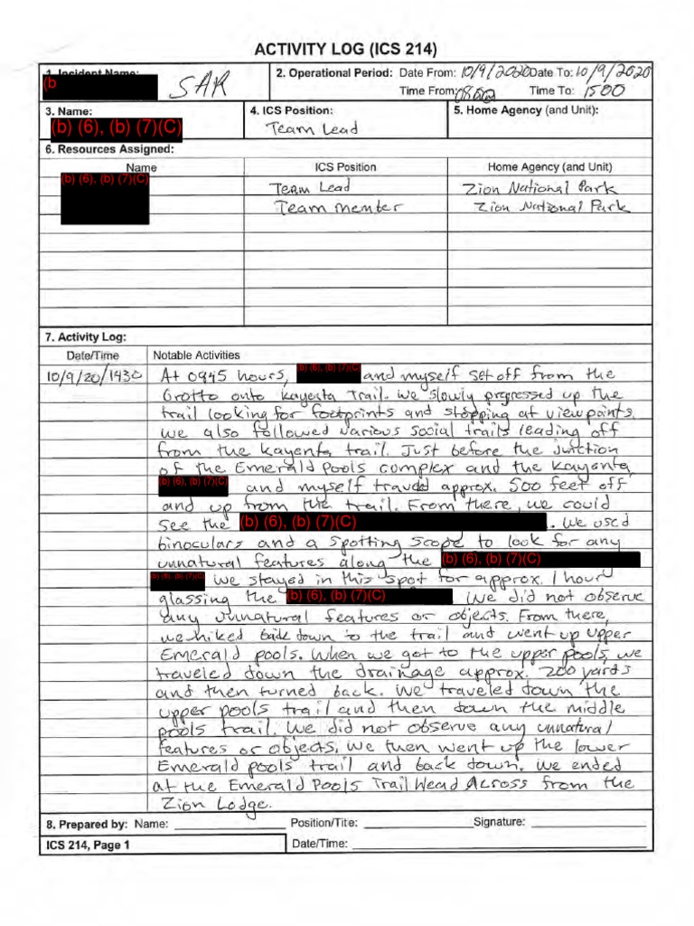ICS 214 Activity Log Template | PDF | Incident Command System ...