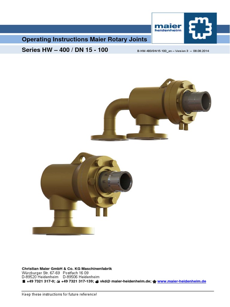 Operating Instructions Maier Rotary Joints Series HW - 400 / DN 15 ...