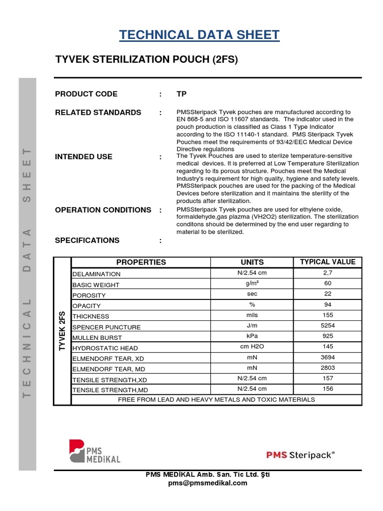 Tyvek Sterilization Pouch Specifications | PDF | Sterilization ...