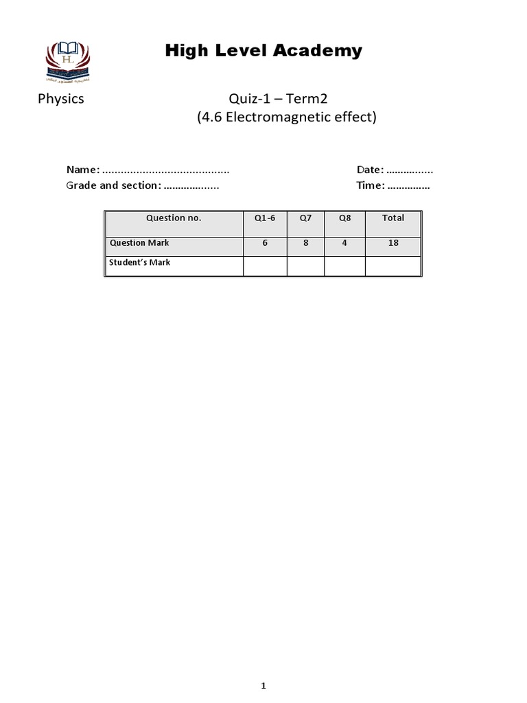 Physics Quiz on Electromagnetic Effects | PDF