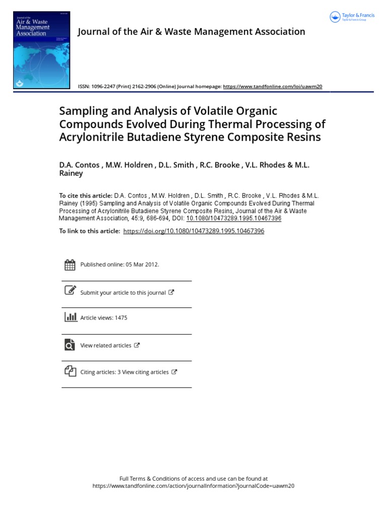 Sampling and Analysis of Volatile Organic Compounds Evolved During ...