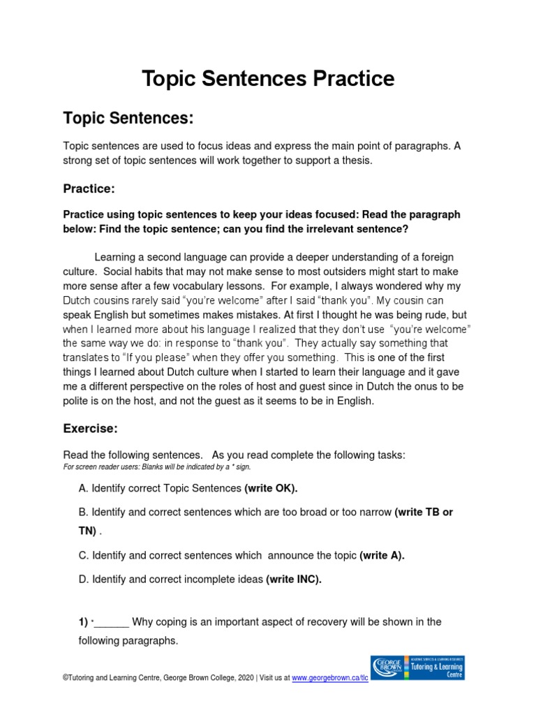 Topic Sentences-Practice | PDF | English Language | Communication