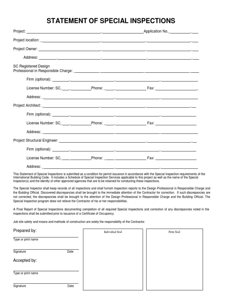 Statement of Special Inspections | PDF | Deep Foundation | Economic Sectors