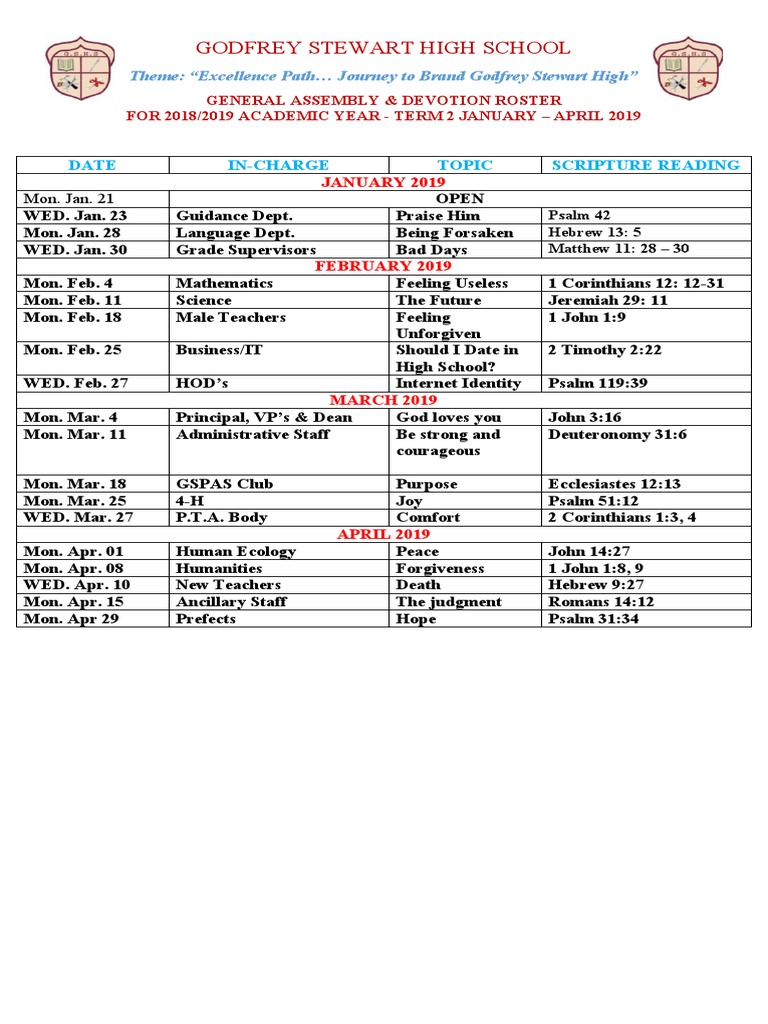 Devotion Roster 2018 Term 2 | PDF