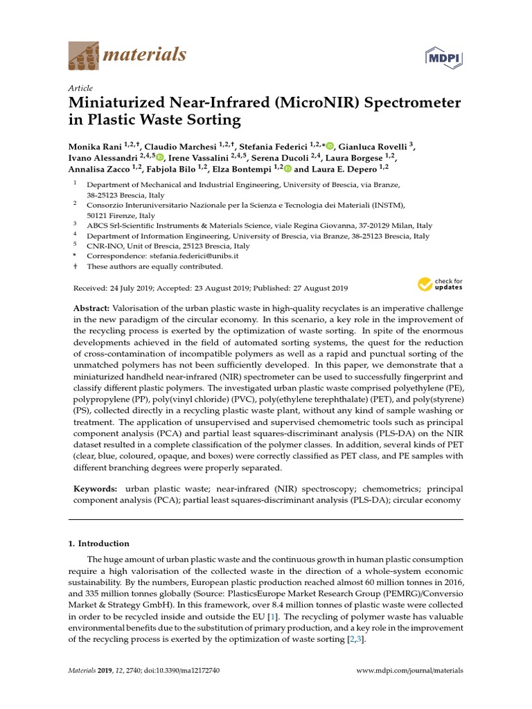 Miniaturized Near-Infrared (MicroNIR) Spectrometer | PDF | Chemometrics | Polyethylene