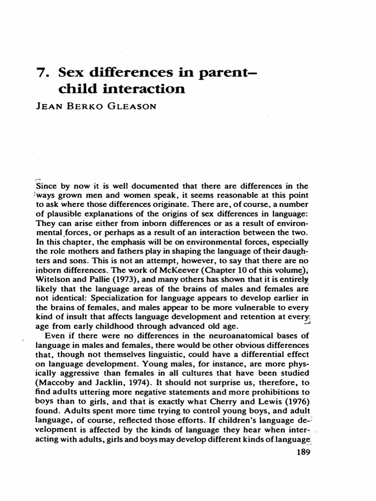 Sex Differences in Parent Child Interaction: Jean Berko Gleason | PDF ... Sex Differences in Parent Child Interaction: Jean Berko Gleason | PDF ...