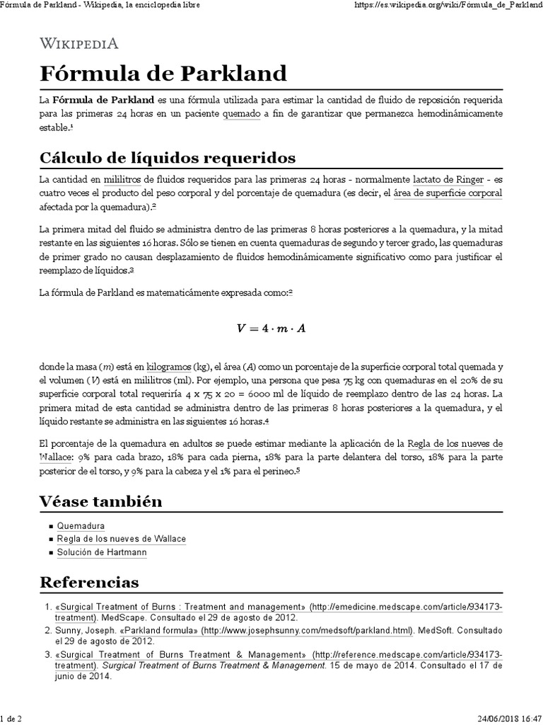 Fórmula de Parkland | PDF | Emergencias Médicas | Servicios médicos de ...