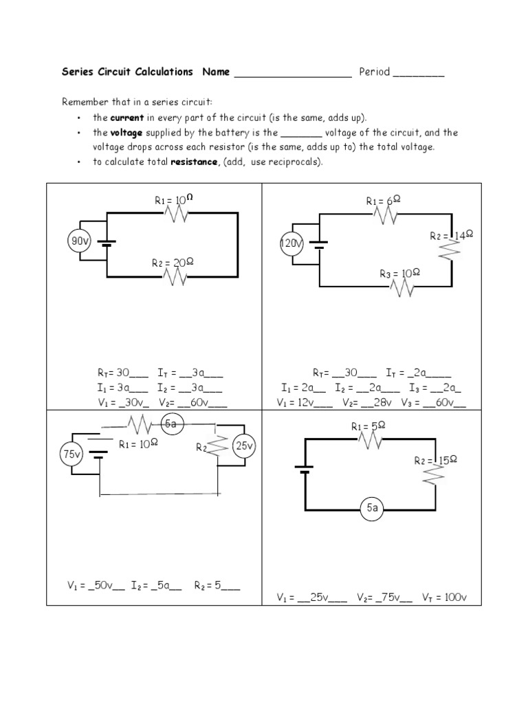 Series Circuit Calculations Name - Period | PDF