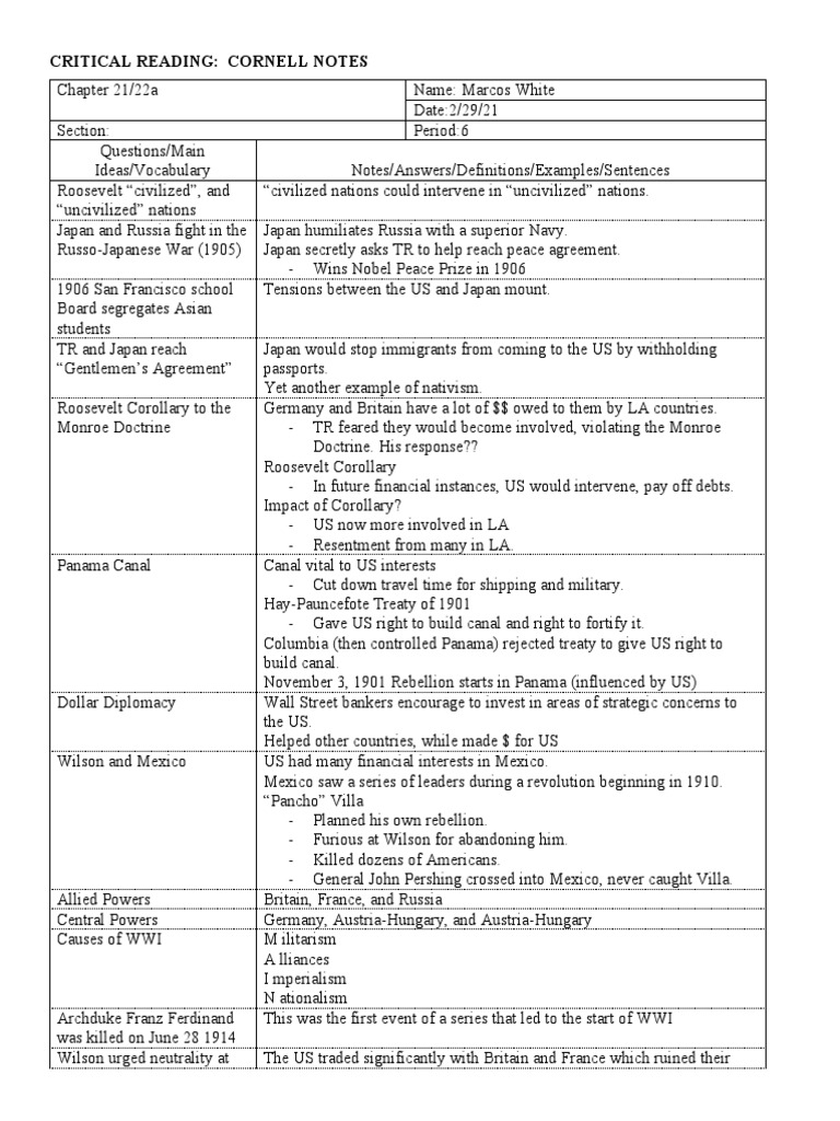 Critical - Reading - Cornell - Notes - Template (Chapter21 - 22a) | PDF ...
