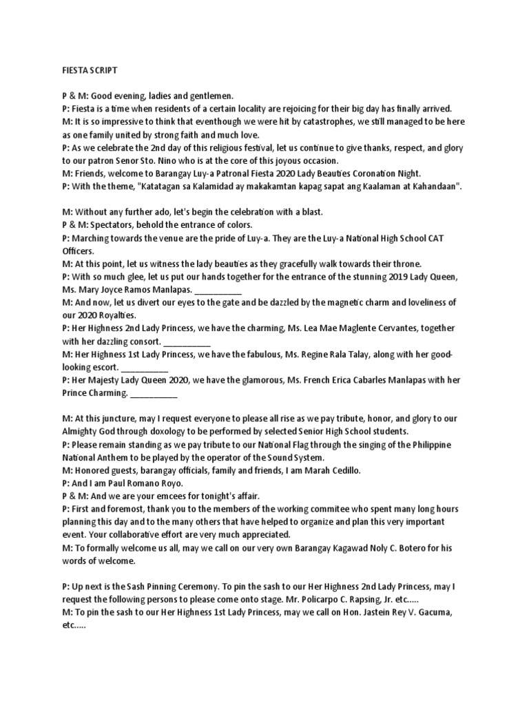 Script For The Fiesta | PDF