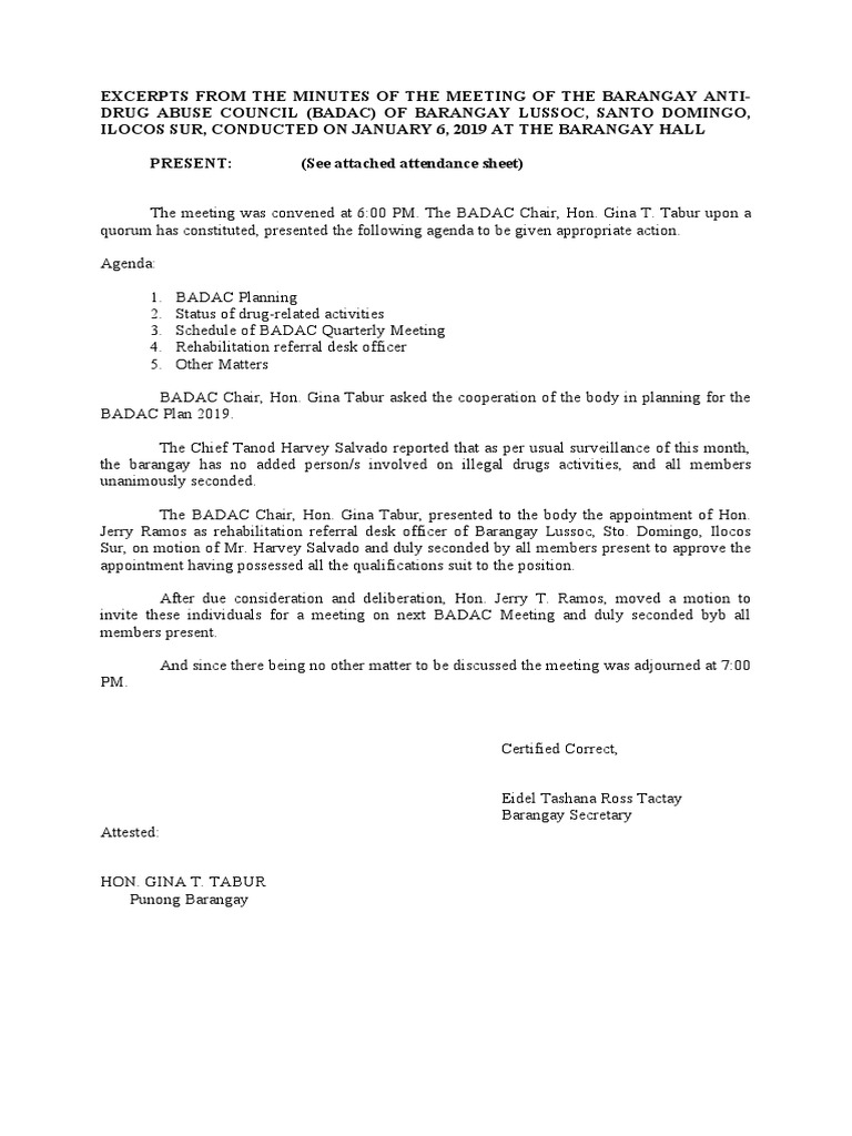 Minutes Badac | PDF | Quorum | Agenda (Meeting)