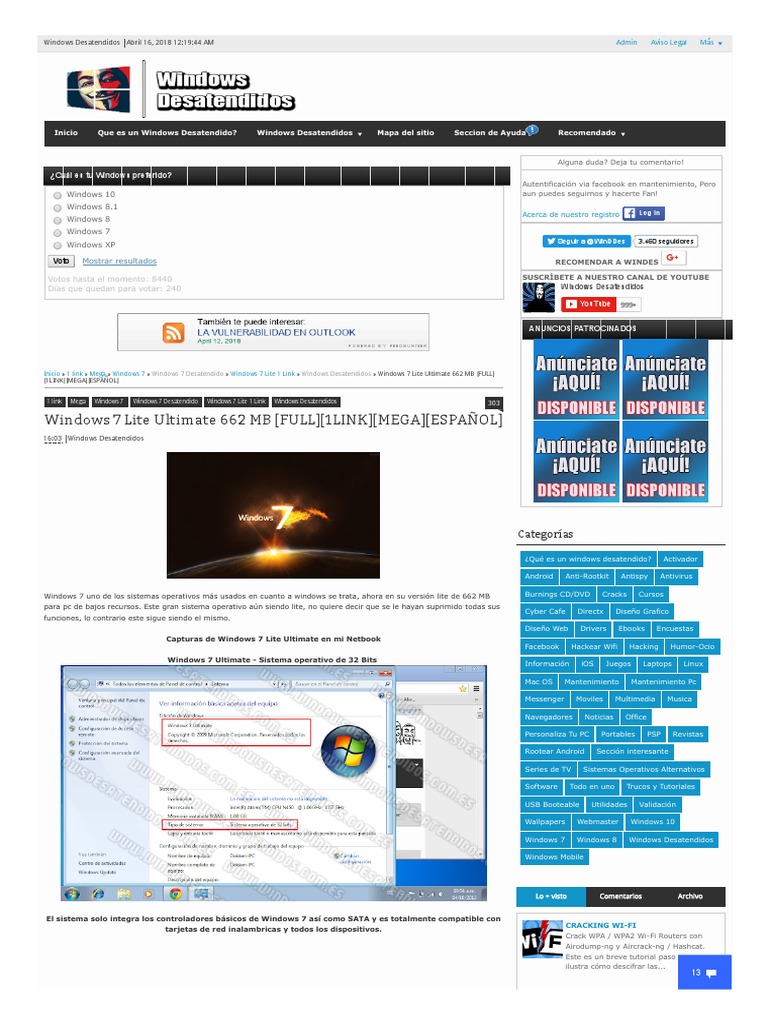 Windows 7 Lite Ultimate 662 MB (FULL) (1LINK) (MEGA) (ESPAÑOL ...