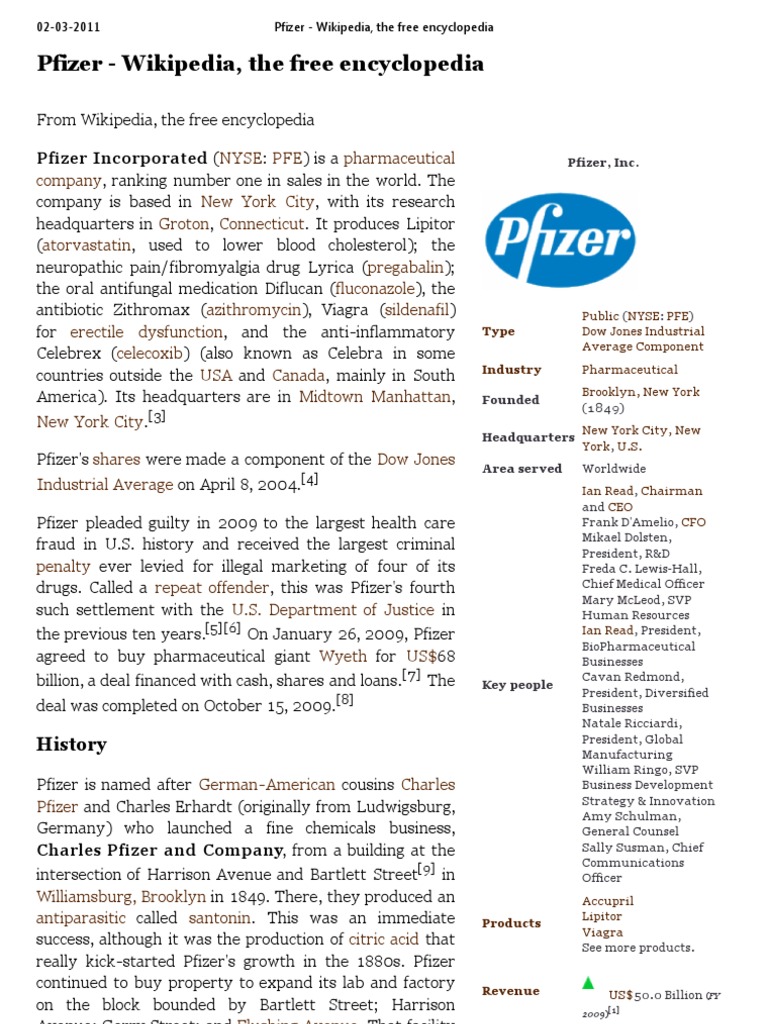 Pfizer - Wikipedia, the free encyclopedia | Pfizer | Pharmacology