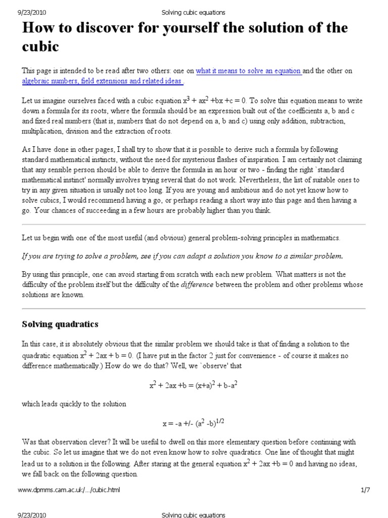 Solving Cubic Equations | PDF | Quadratic Equation | Polynomial