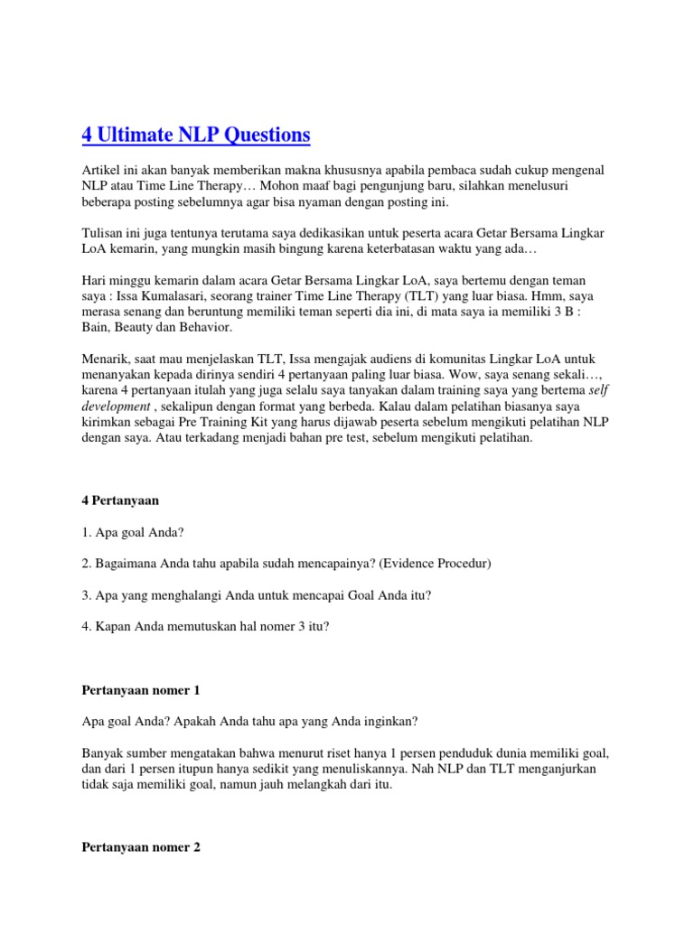4 Ultimate NLP Questions | PDF