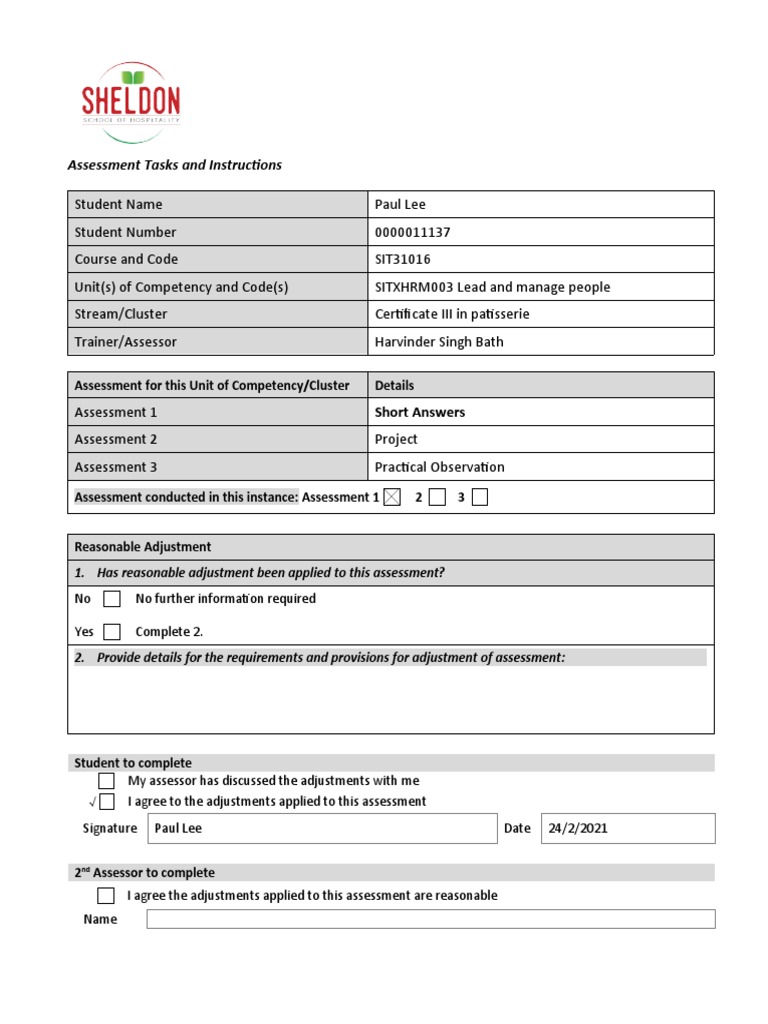 SITXHRM003 Assessment 1 - Short Answers | PDF | Leadership | Performance Indicator