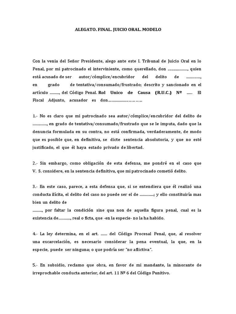 Alegato Final Juicio Oral Modelo | PDF | Derecho penal | Sentencia (ley)