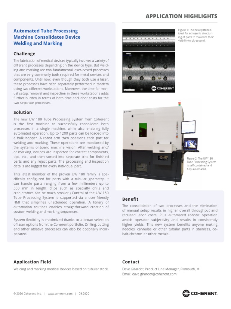 Coherent Automated Tube Processing Machine Consolidates Device Welding ...