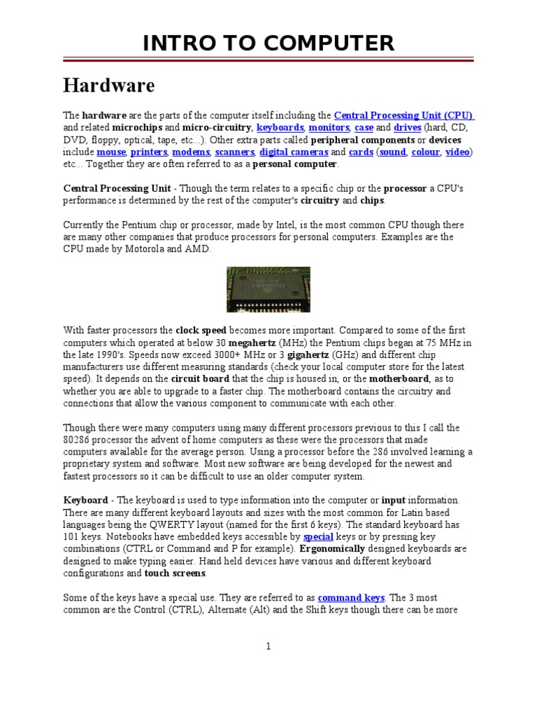 Intro To Computer Hardware | PDF | Operating System | Floppy Disk