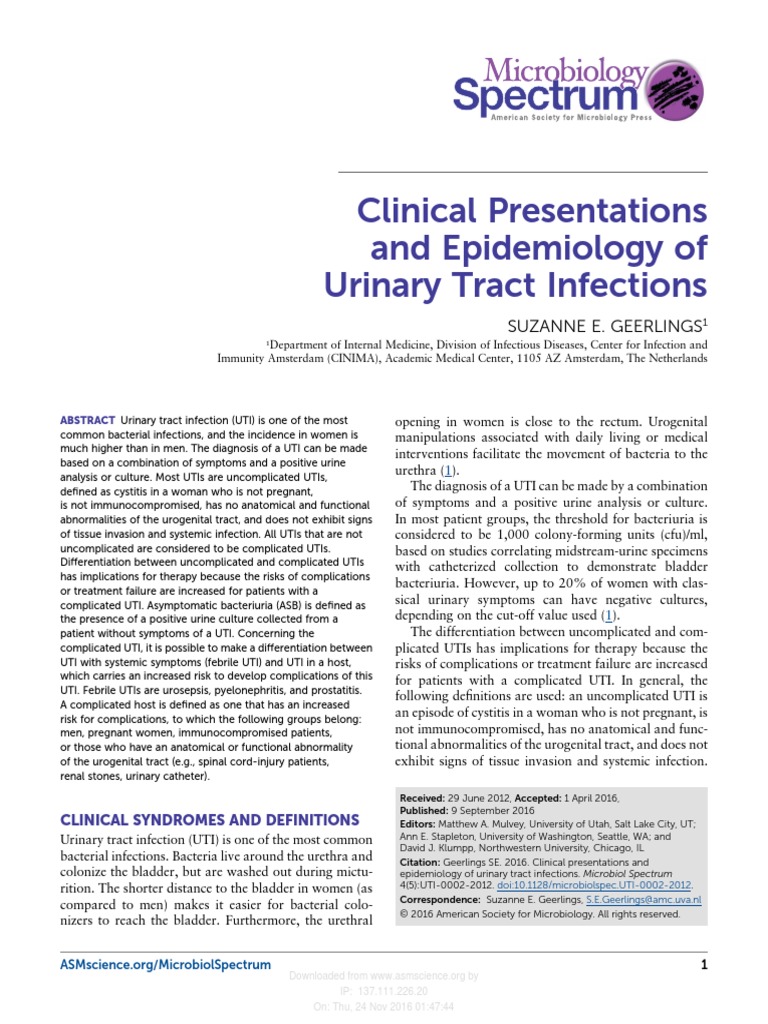 Clinical Presentations and Epidemiology of Urinary Tract Infections ...
