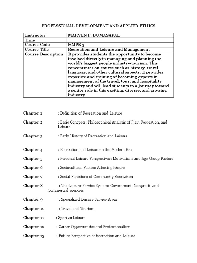 Professional Development Ethics in Recreation Management | PDF