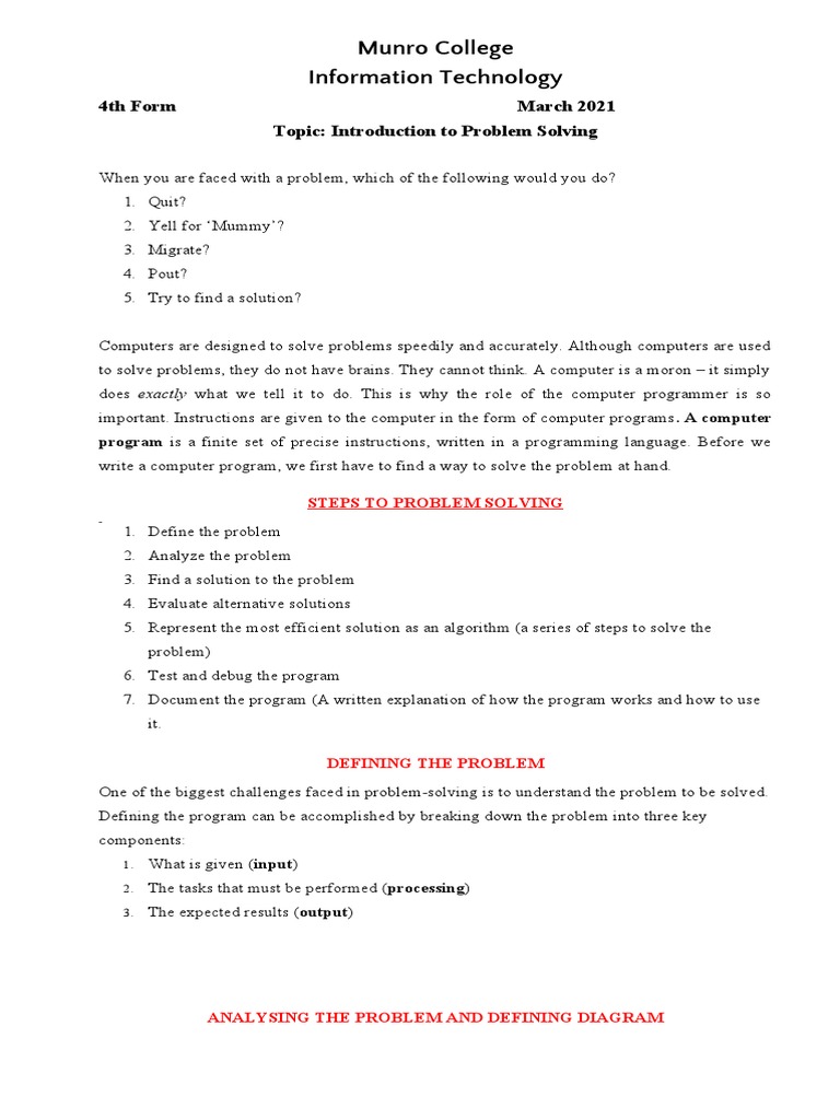 Programming Handout - Problem Solving | PDF | Boolean Algebra ...