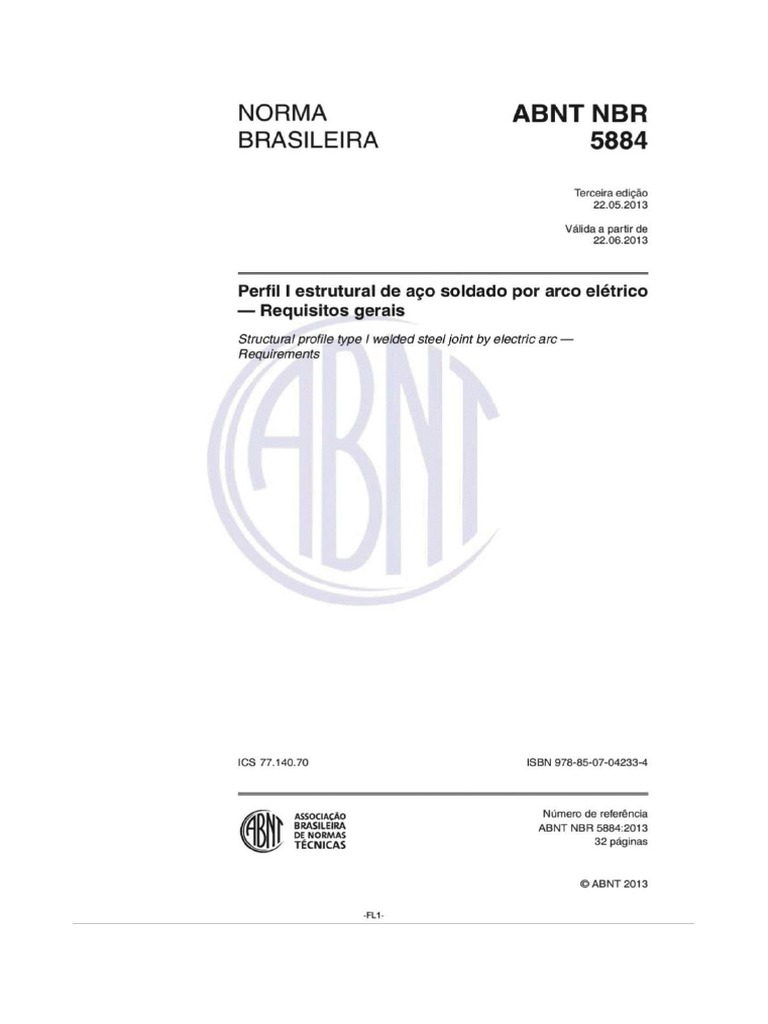NBR 5884 de 05.2013 - Perfil I Estrutural de Aço Soldado Por Arco ...