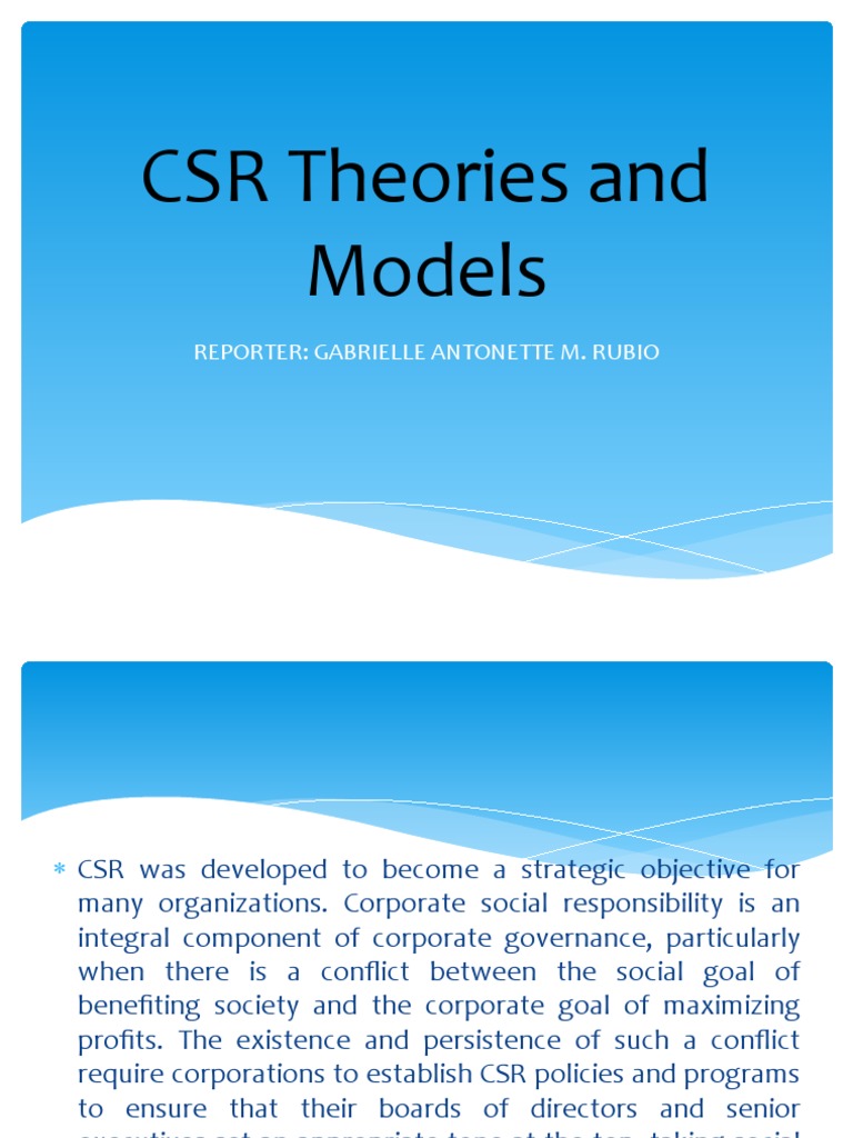 CSR Theories and Models | PDF | Corporate Social Responsibility ...