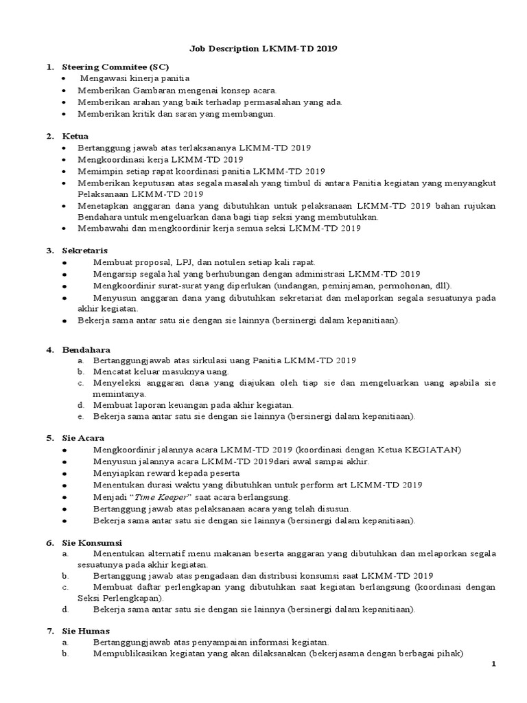 Jobdesc LKMM-TD 2019 | PDF