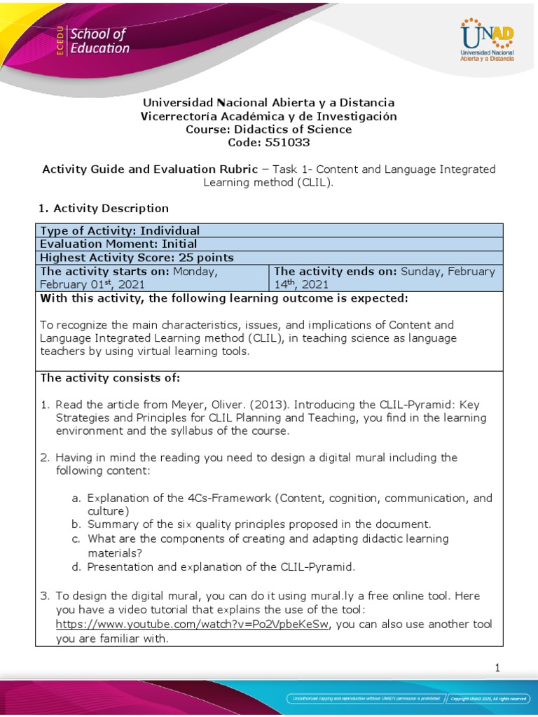 Activities Guide and Evaluation Rubric - Unit 1 - Task 1 - Content and ...