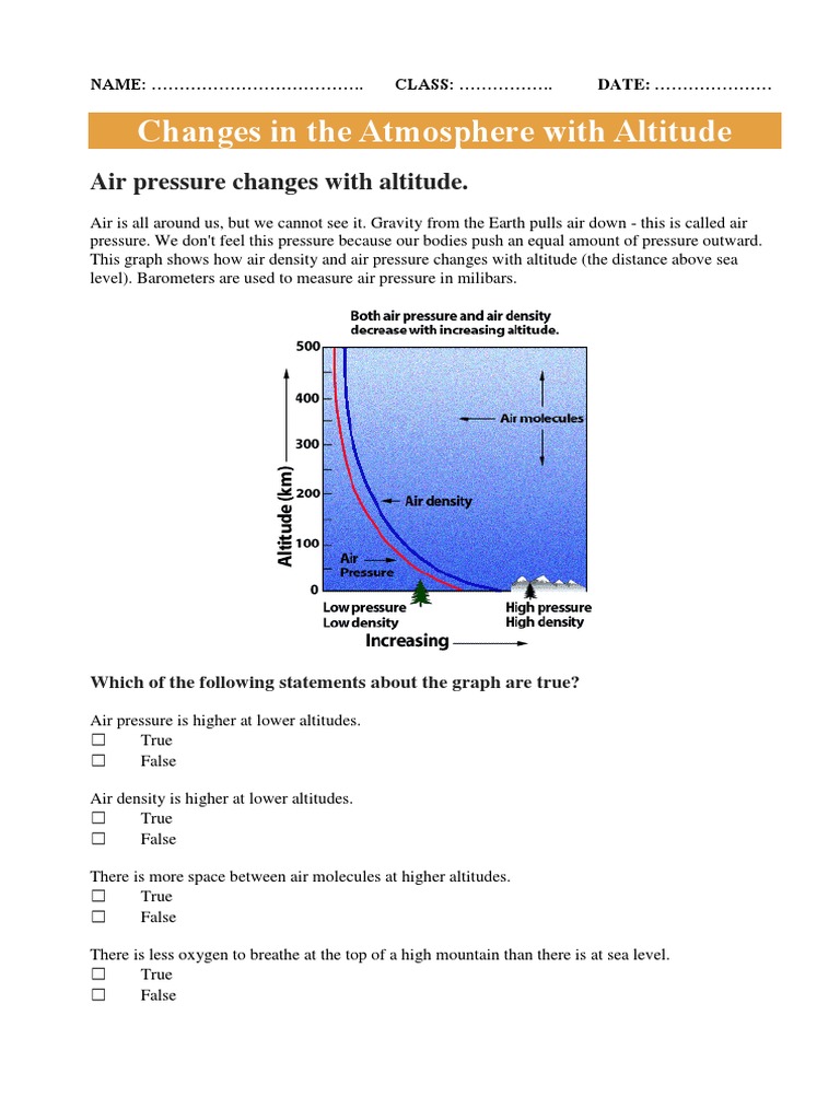 Altitude and Atmospheric Changes Worksheet | PDF | Altitude ...