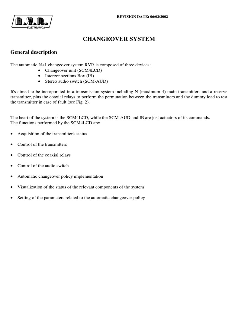 Changeover Instructions | PDF | Transmitter | Relay
