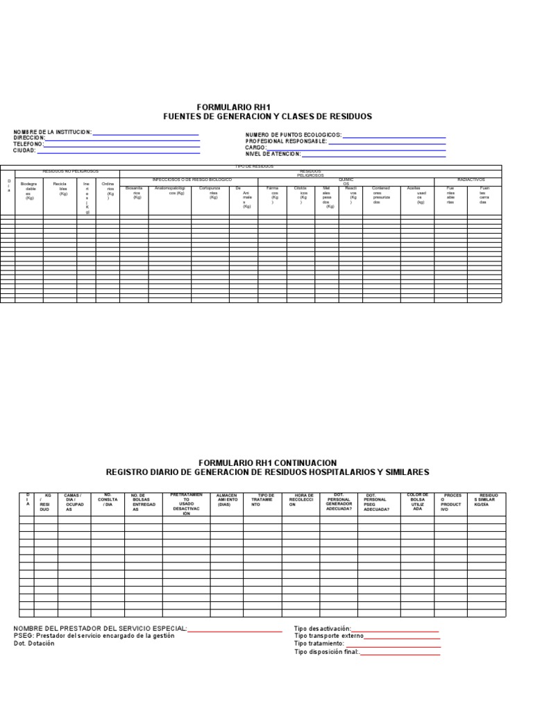 Formatos RH1 y RH2 | PDF | Residuos | Business