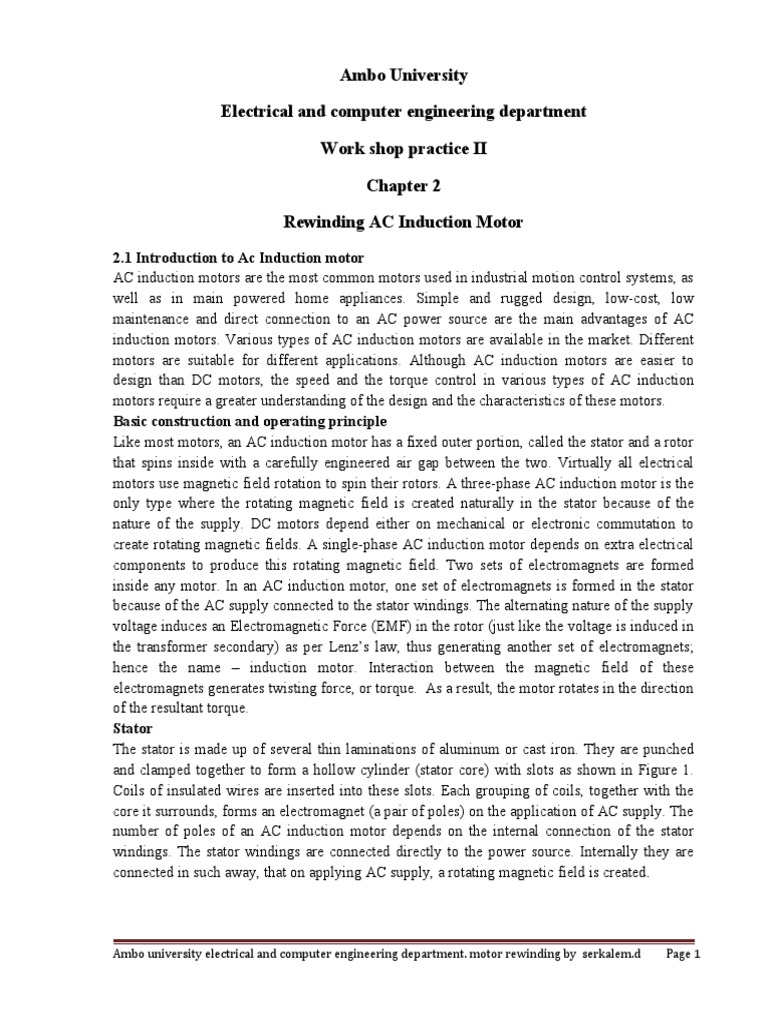 Note On Motor Rewinding | PDF | Electric Motor | Electromagnetic Induction