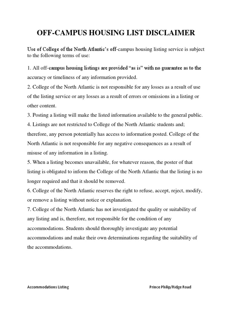 Off-Campus Housing List Disclaimer: Accommodations Listing Prince Philip/Ridge Road | PDF ...