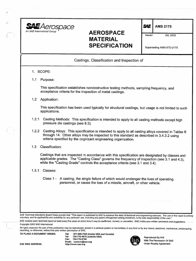 AMS 2175-2003 Castings, Classification & Inspection of | PDF