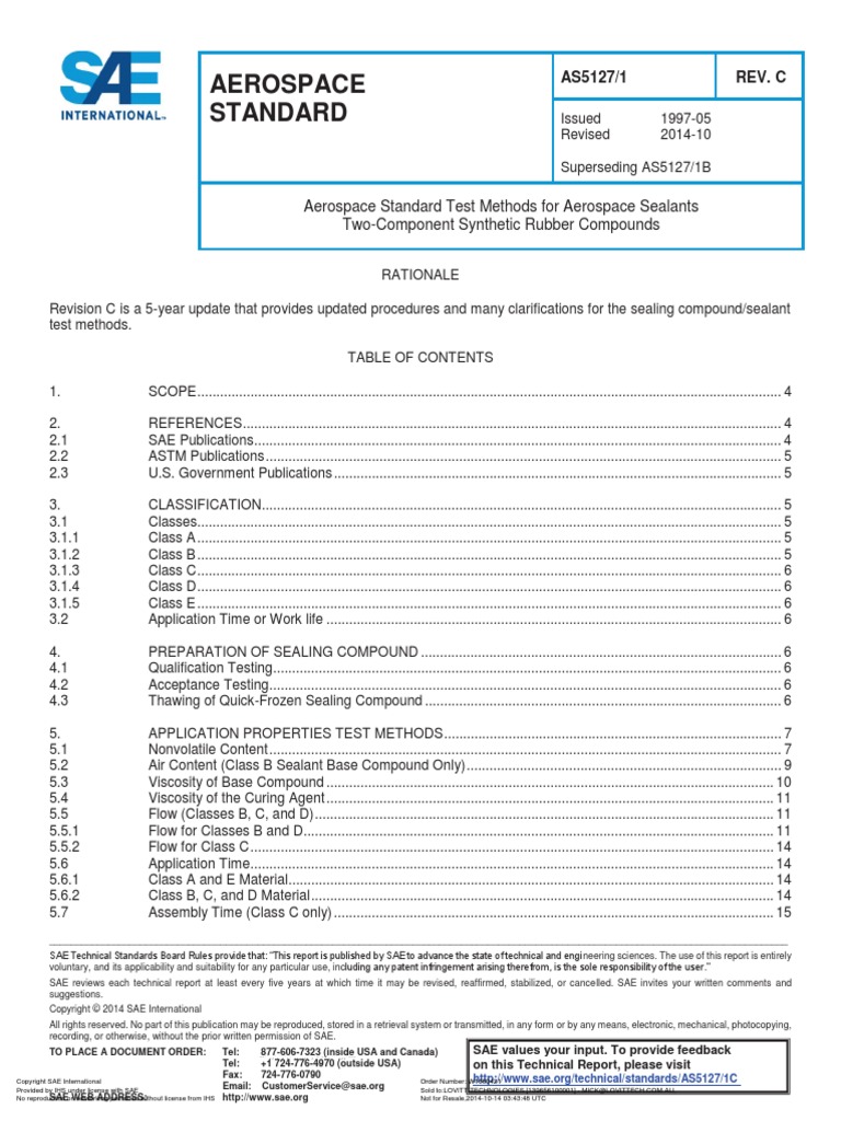 AS5127-2014 Aerospace Standard Test Methods For Aerospace Sealants ...