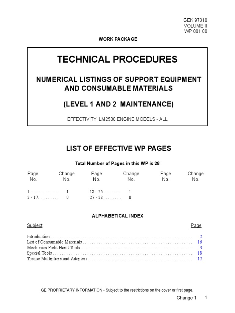 Technical Procedures: Numerical Listings of Support Equipment and ...