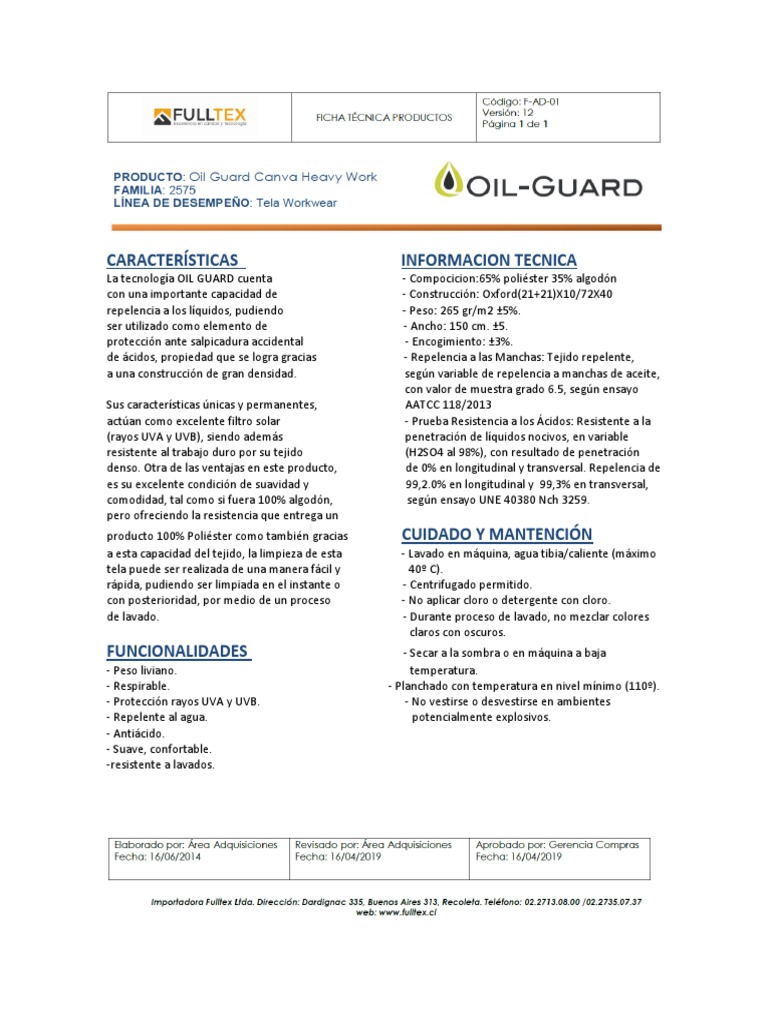 Ficha Tecnica Oil Guard | PDF | Materiales | Ciencias fisicas
