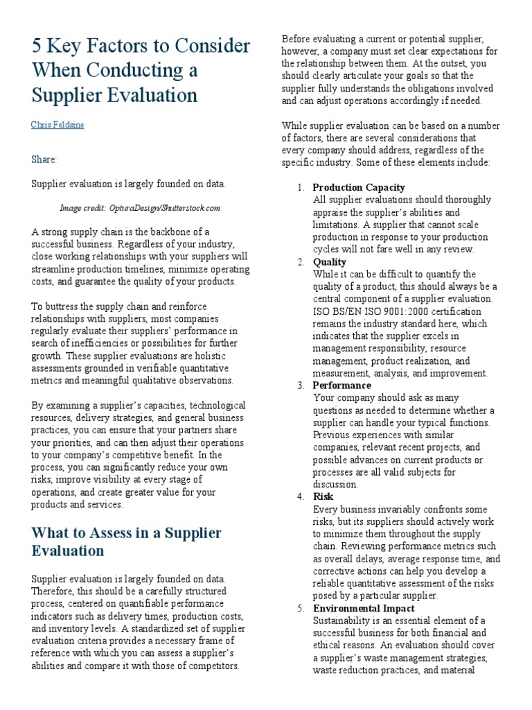 5 Key Factors To Consider When Conducting A Supplier Evaluation | PDF ...
