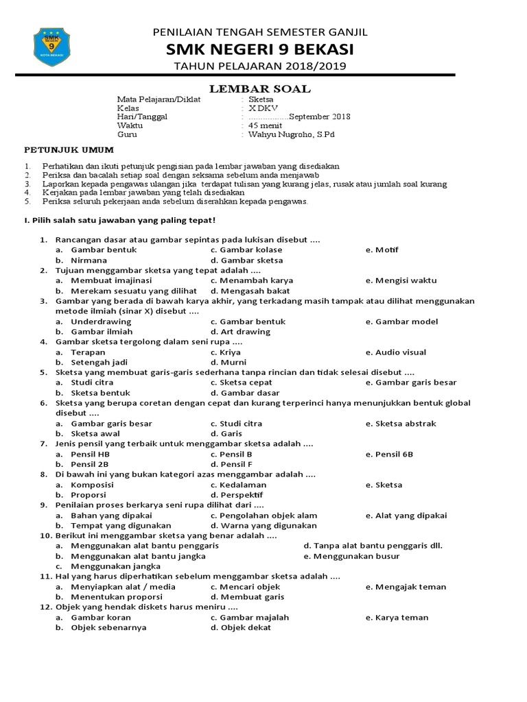 SOAL UTS Sketsa | PDF