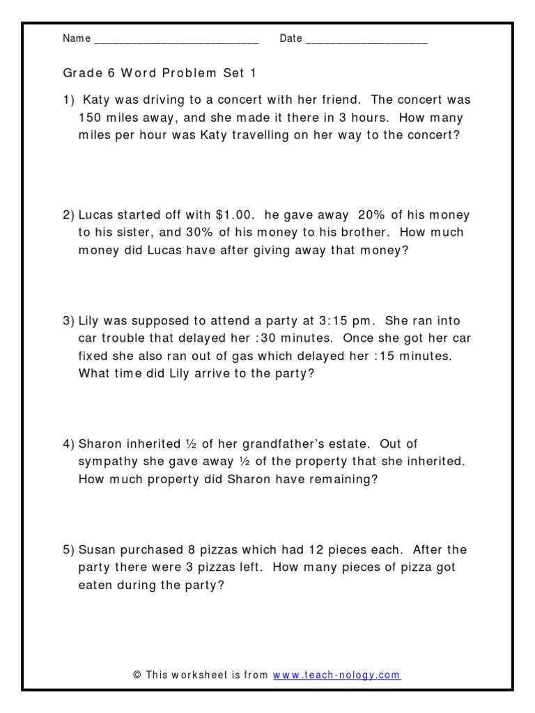 Grade 6 Math Word Problems | PDF