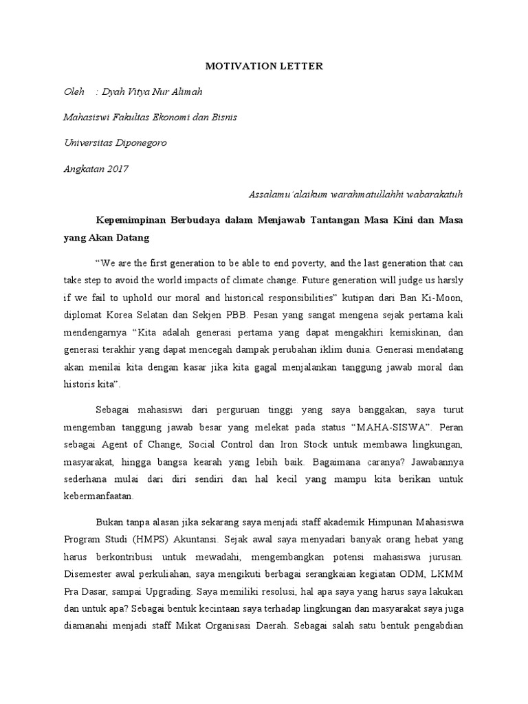 Motivation Letter Bergabung Organisasi K | PDF | Ilmu Sosial ...