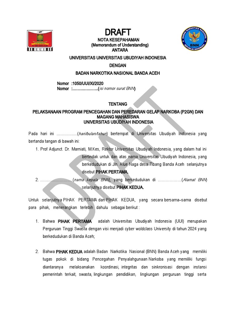 Draft MOU Dengan BNN | PDF